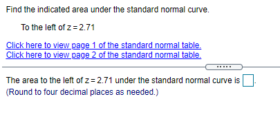 Solved Find the indicated area under the standard normal | Chegg.com