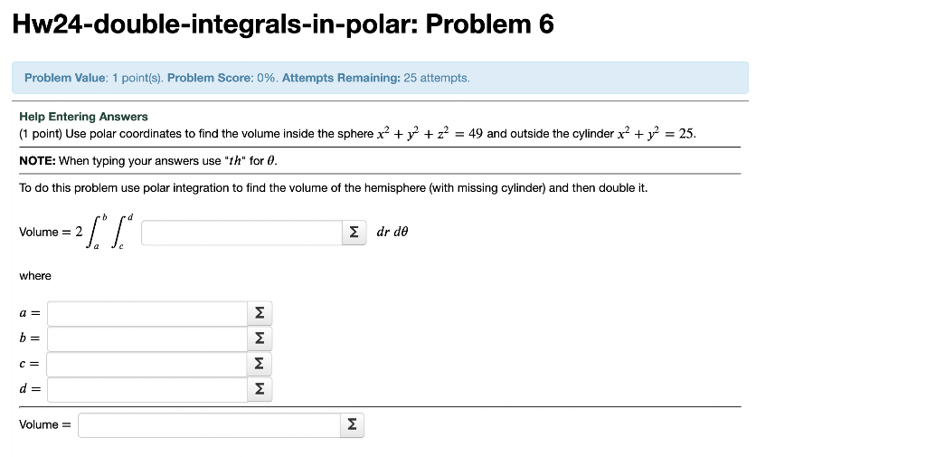 Solved Hw24-double-integrals-in-polar: Problem 6 Problem | Chegg.com