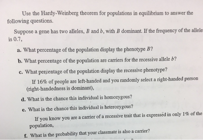 Solved Use the Hardy-Weinberg theorem for populations in | Chegg.com