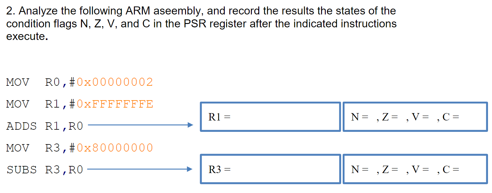 Solved 2. Analyze the following ARM aseembly, and record the | Chegg.com