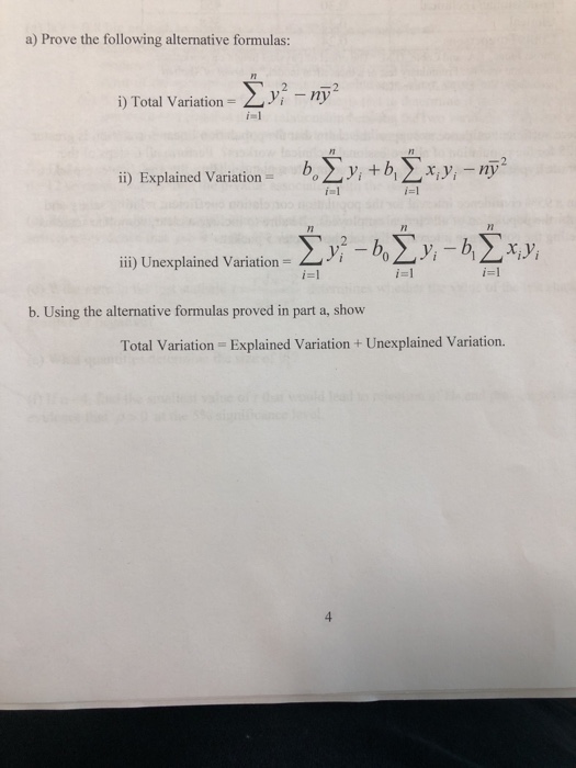Solved a) Prove the following alternative formulas: i) Total | Chegg.com