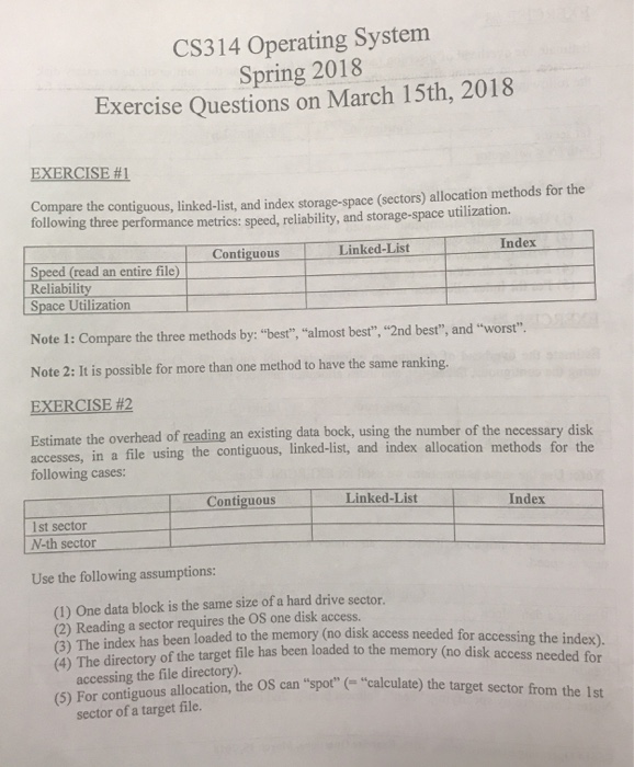 Solved CS314 Operating System Spring 2018 Exercise Questions | Chegg.com