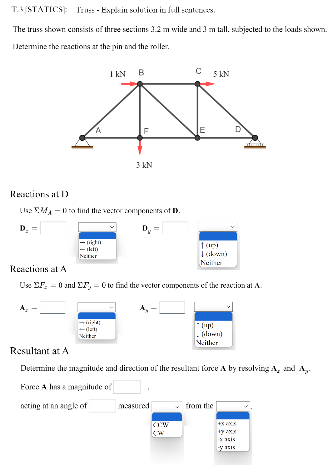 Solved T.3 [STATICS]: Truss - Explain solution in full | Chegg.com