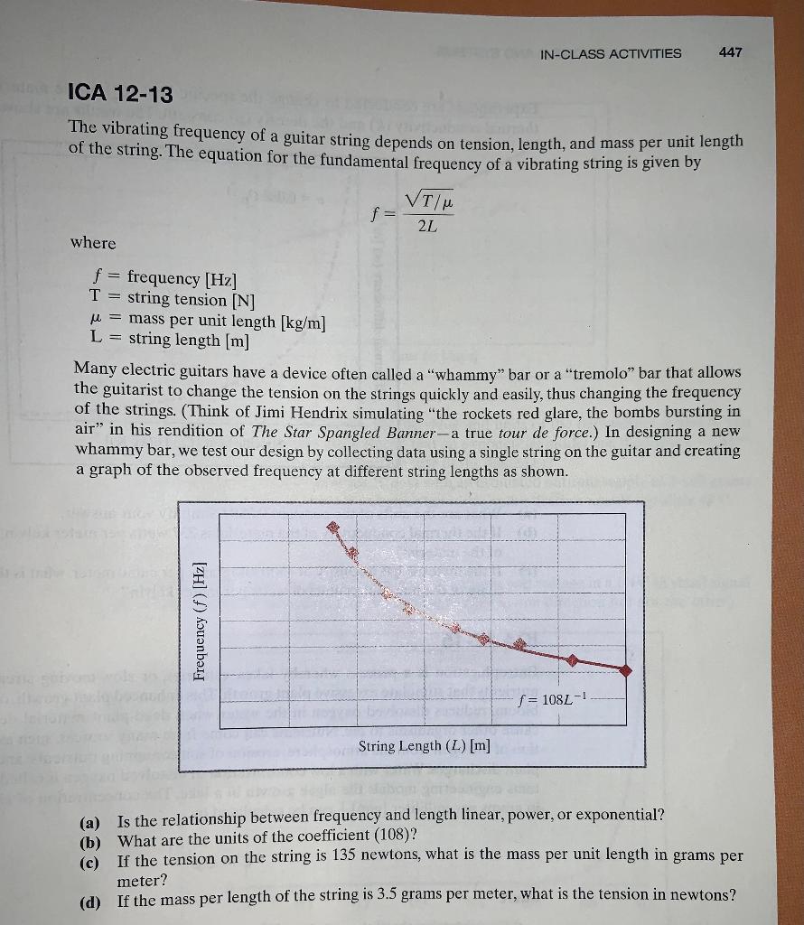Solved The vibrating frequency of a guitar string depends on | Chegg.com