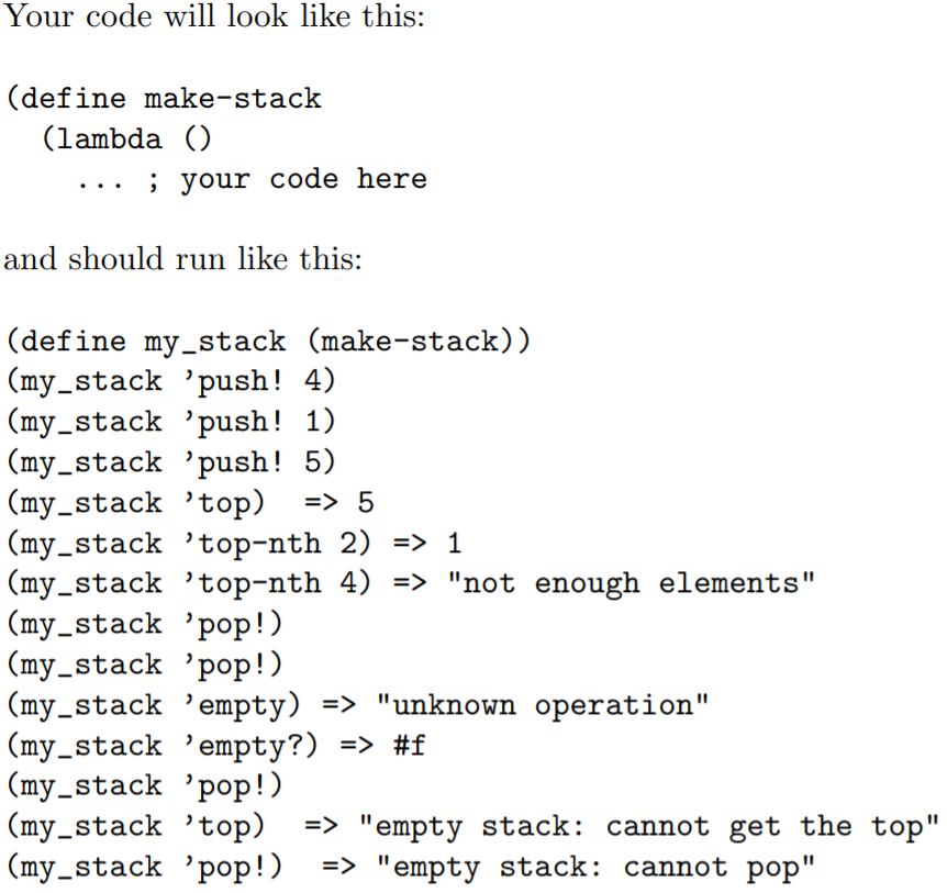 Write a Scheme program, stack.rkt, that implements a | Chegg.com