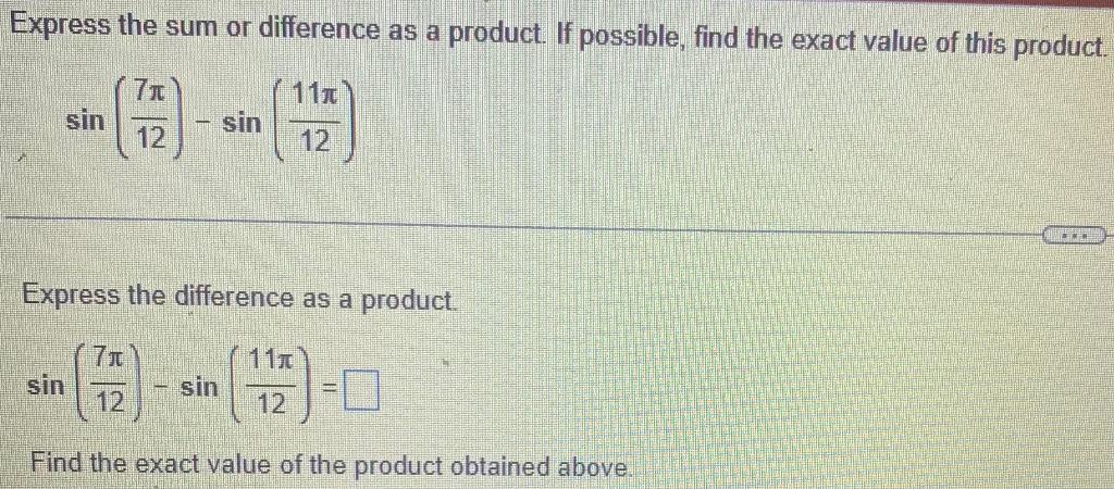 Solved Express the sum or difference as a product. If | Chegg.com