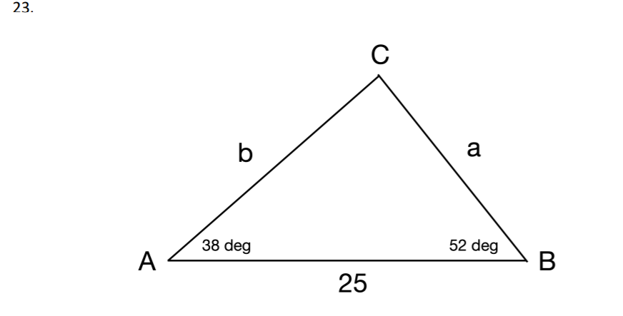 Solved 23. С b a 38 deg 52 deg А4 B 25 24. С 20 b 120 deg | Chegg.com
