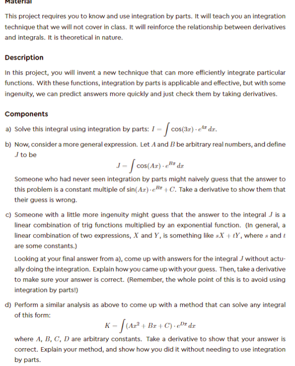 Solved This project requires you to know and use integration | Chegg.com