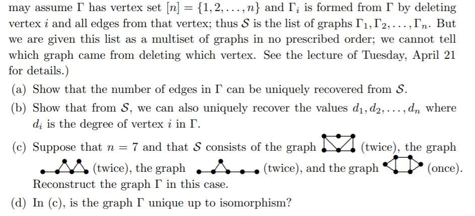 4. (20 points) Graph Reconstruction: Let I be a | Chegg.com