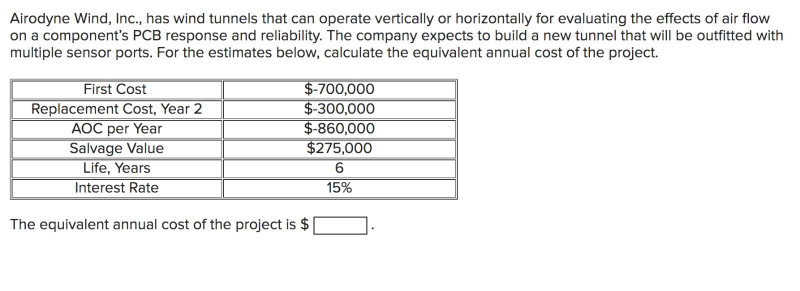 Solved Airodyne Wind, Inc., has wind tunnels that can | Chegg.com