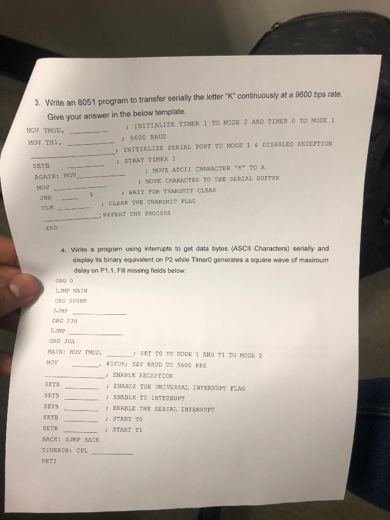 Solved 3 Write An 8051 Program To Transfer Serially The