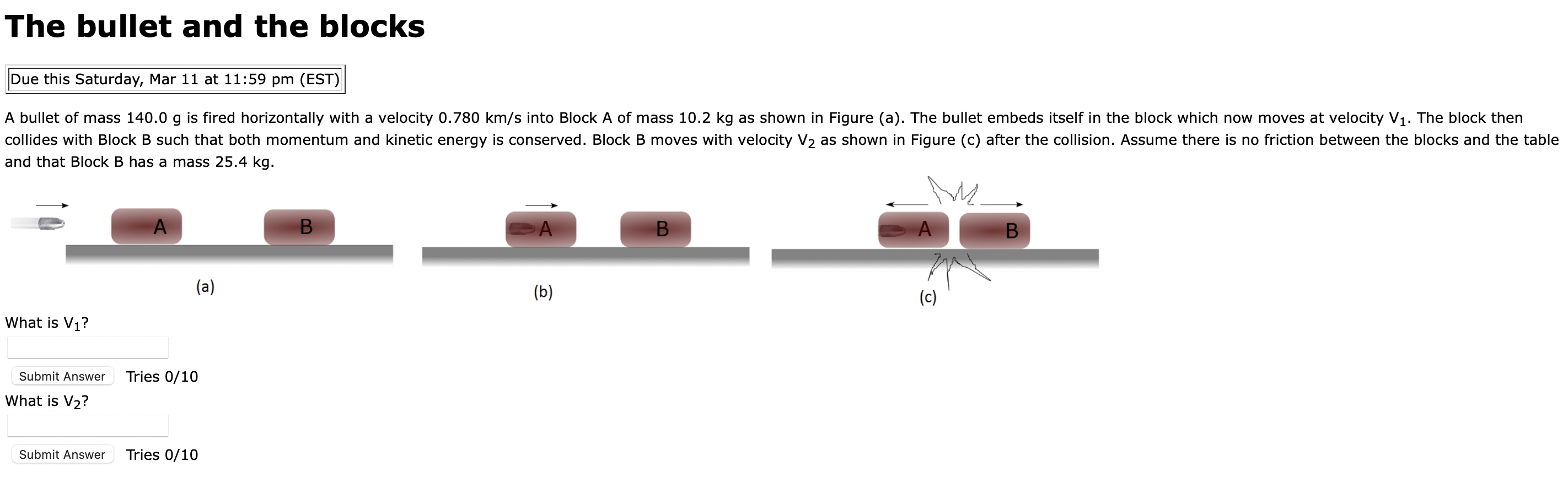 Solved The bullet and the blocks Due this Saturday, Mar 11 | Chegg.com