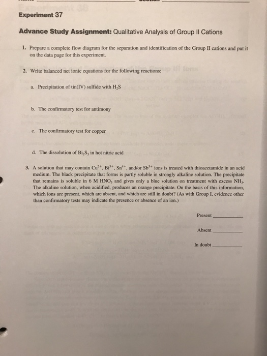 Solved Experiment 37 Qualitative Analysis of Group II | Chegg.com