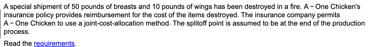 Solved A-One Chicken grows and processes chickens. Each | Chegg.com