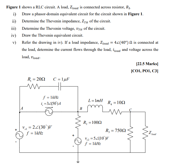 Solved Figure 1 shows a RLC circuit. A load, Zload is | Chegg.com
