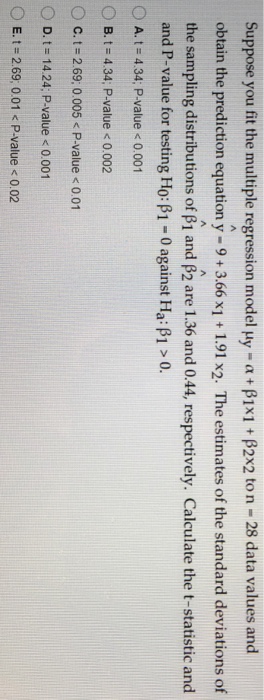 Solved suppose you fit the multiple regression model ?y-a + | Chegg.com