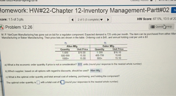 Solved omework: HW#22-Chapter 12-Inventory | Chegg.com