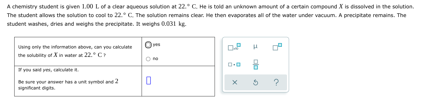 Solved A chemistry student is given 1.00 L of a clear | Chegg.com