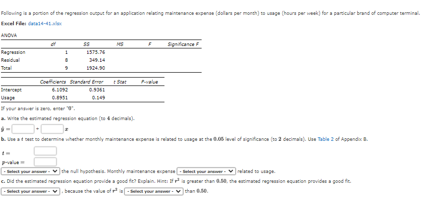 Solved Following is a portion of the regression output for | Chegg.com