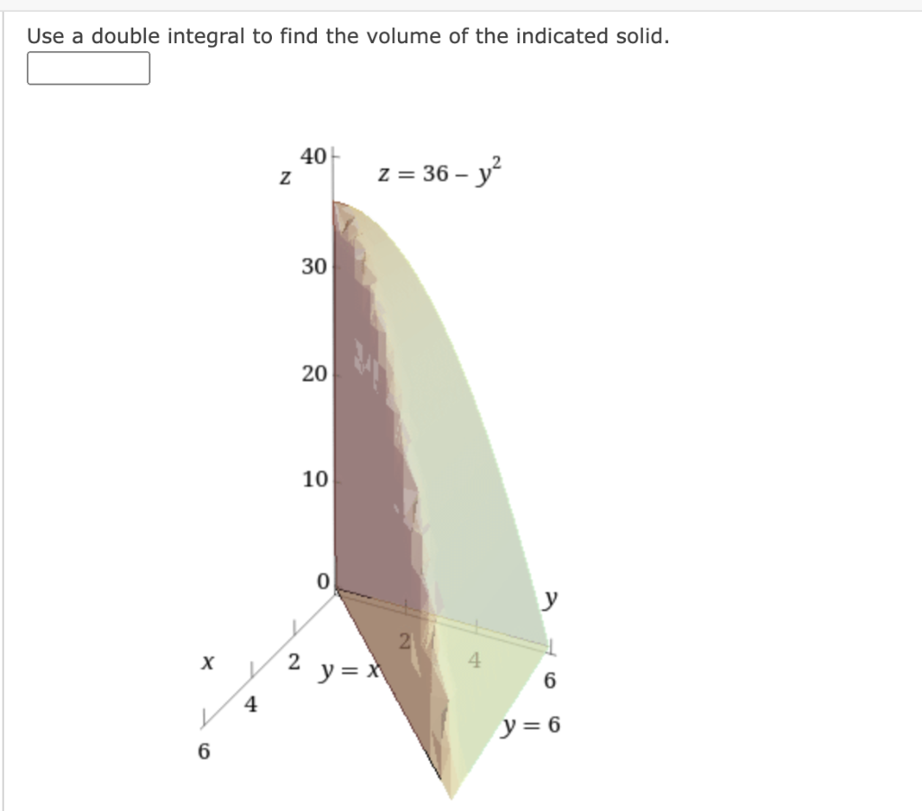 Solved Use a double integral to find the volume of the | Chegg.com
