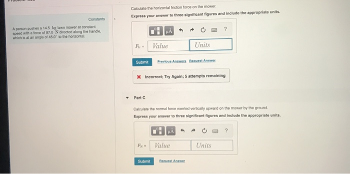 Solved Caloulate the horizontal friction force on the mower | Chegg.com