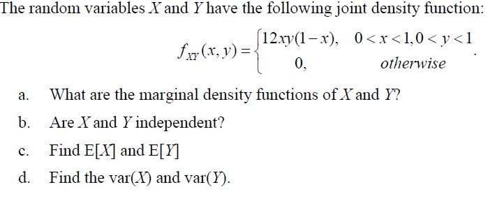 Solved The random variables Xand Y have the following joint | Chegg.com
