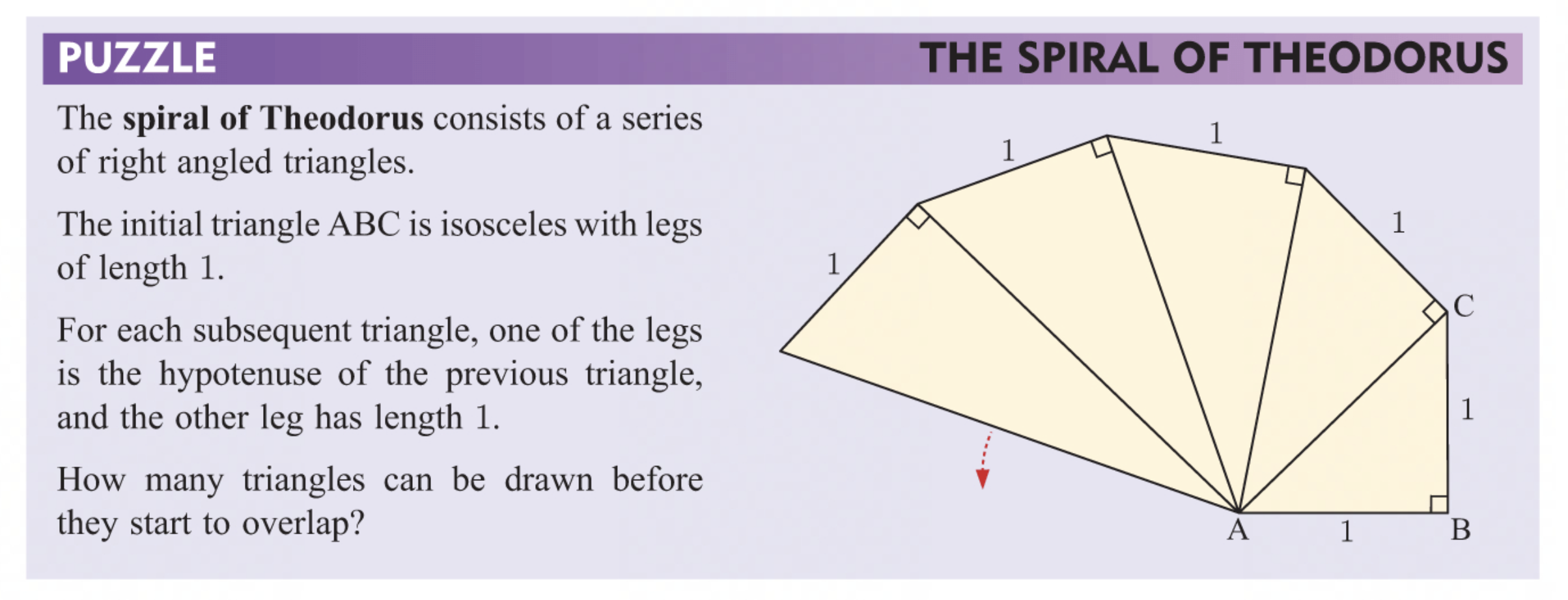 Solved THE SPIRAL OF THEODORUS 1 1 1 PUZZLE The spiral of | Chegg.com