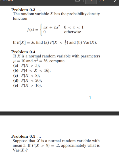 Solved Problem 0.1 ...Problem 0.3 ...The random variable x | Chegg.com