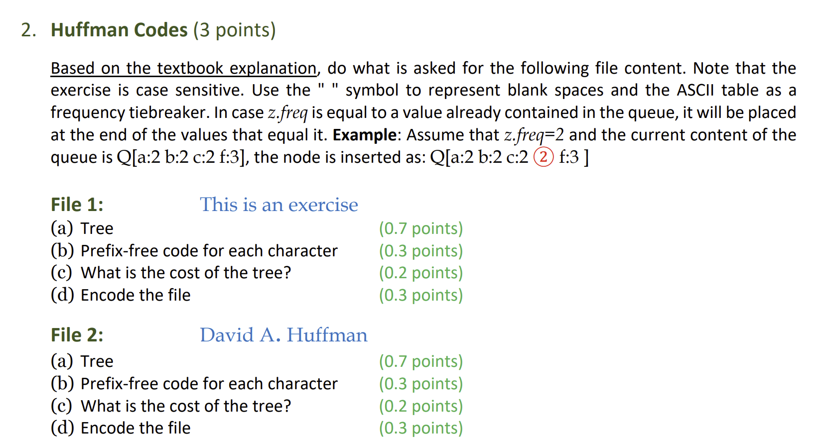 Solved 2. ﻿Huffman Codes (3 ﻿points)Based on the textbook | Chegg.com