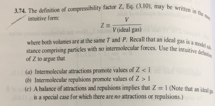 Solved The definition of compressibility factor Z, Eq. | Chegg.com
