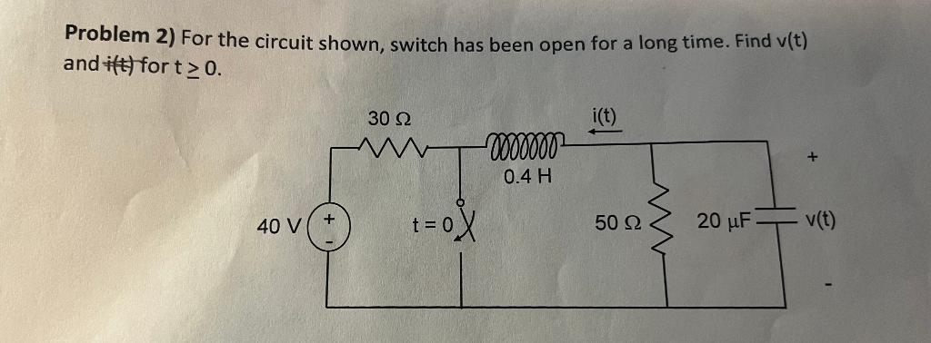 Solved Problem 2) For the circuit shown, switch has been | Chegg.com