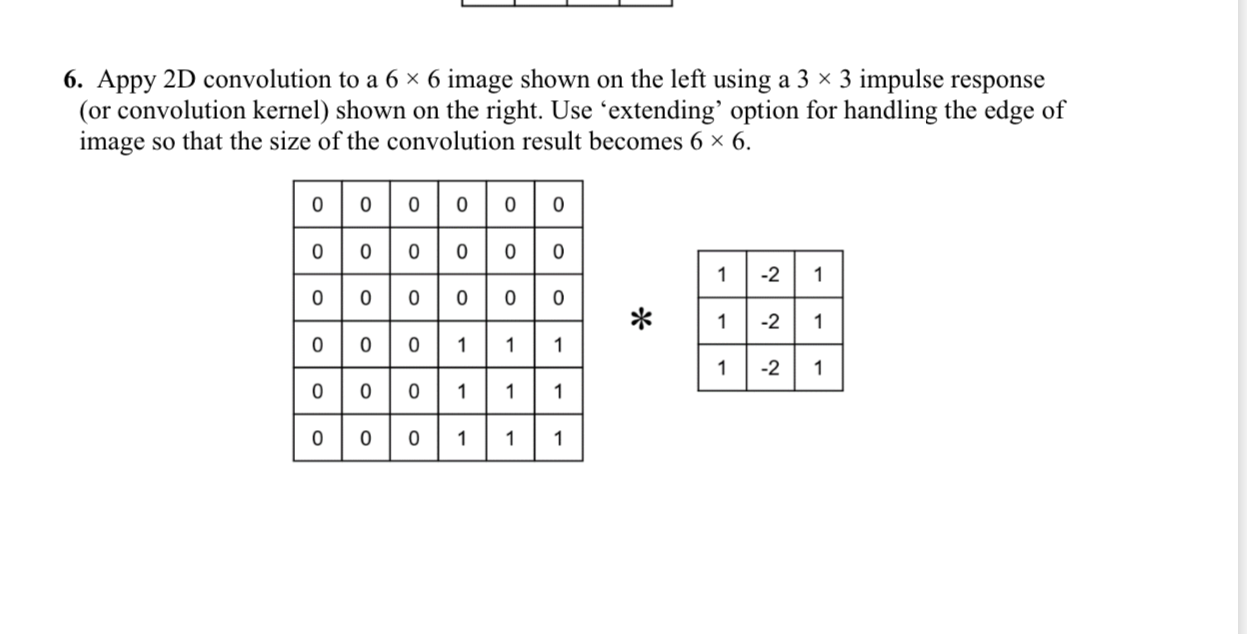 Solved 6. ﻿Appy 2D convolution to a \( 6 \times 6 \) ﻿image | Chegg.com