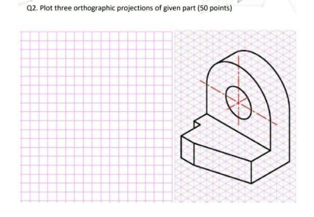 Solved Q2. Plot three orthographic projections of given part | Chegg.com