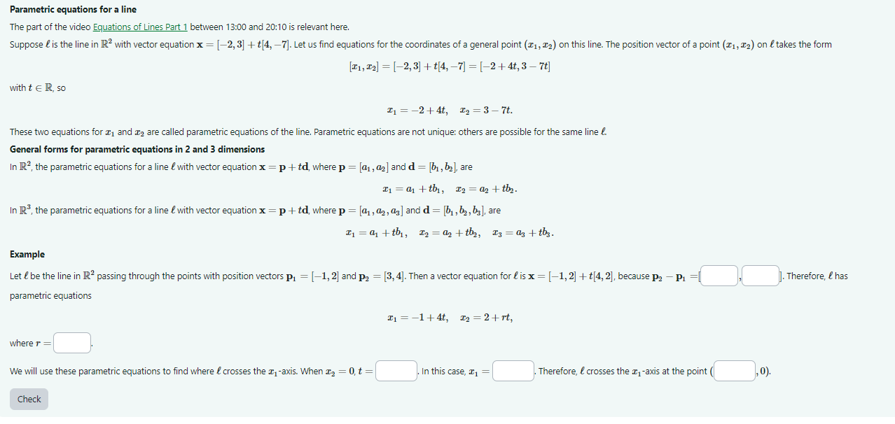 Solved Parametric equations for a line The part of the video | Chegg.com