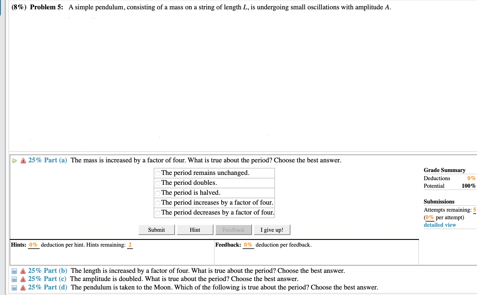 Solved (8\%) Problem 5: A simple pendulum, consisting of a | Chegg.com