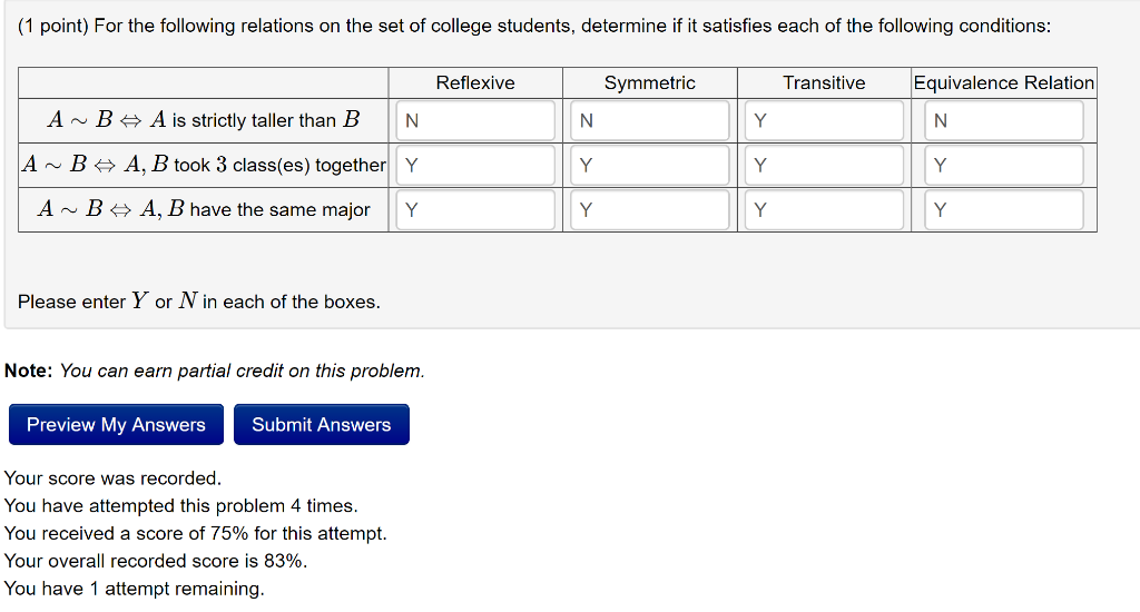 Solved For the following relations on the set of college | Chegg.com