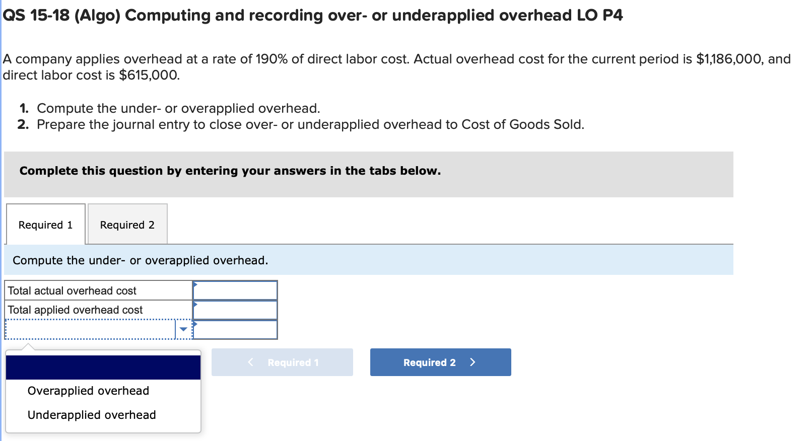 Solved QS 15-18 (Algo) Computing and recording over- or | Chegg.com