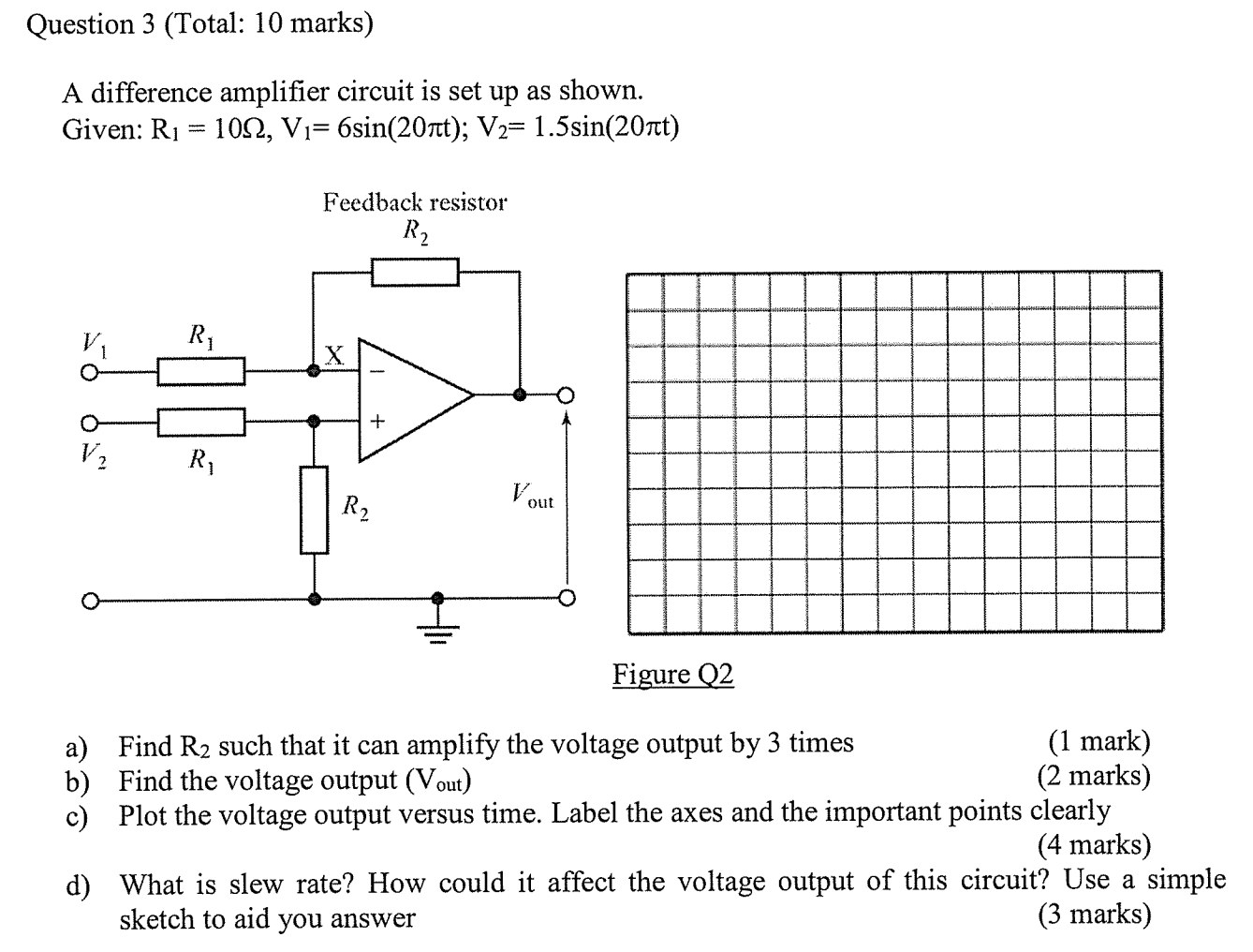 Solved Question 3 (Total: 10 marks) A difference amplifier | Chegg.com