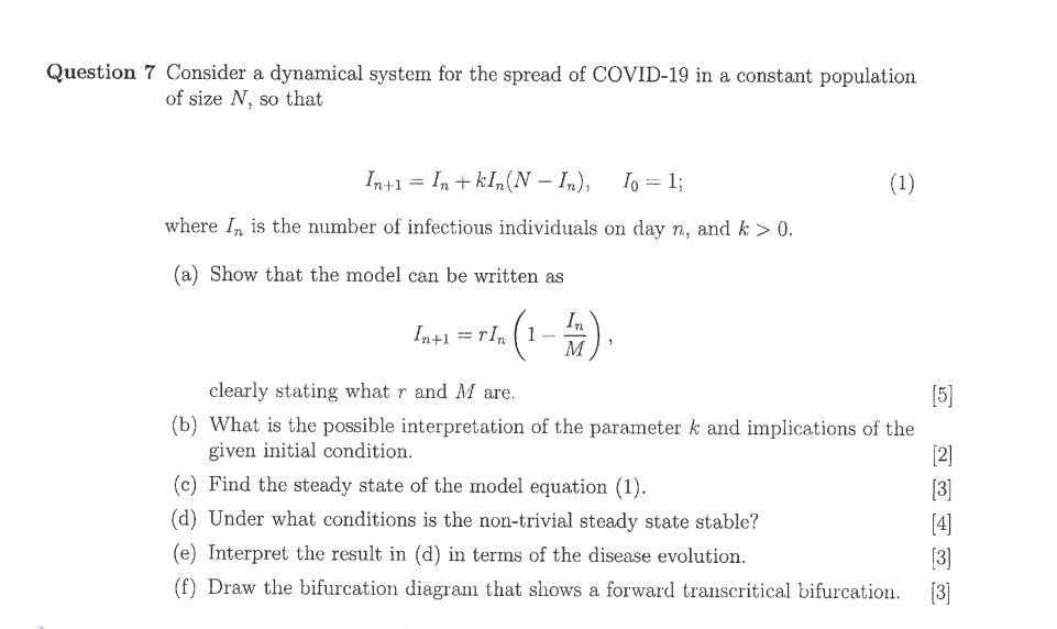 Solved Question 7 Consider a dynamical system for the spread | Chegg.com