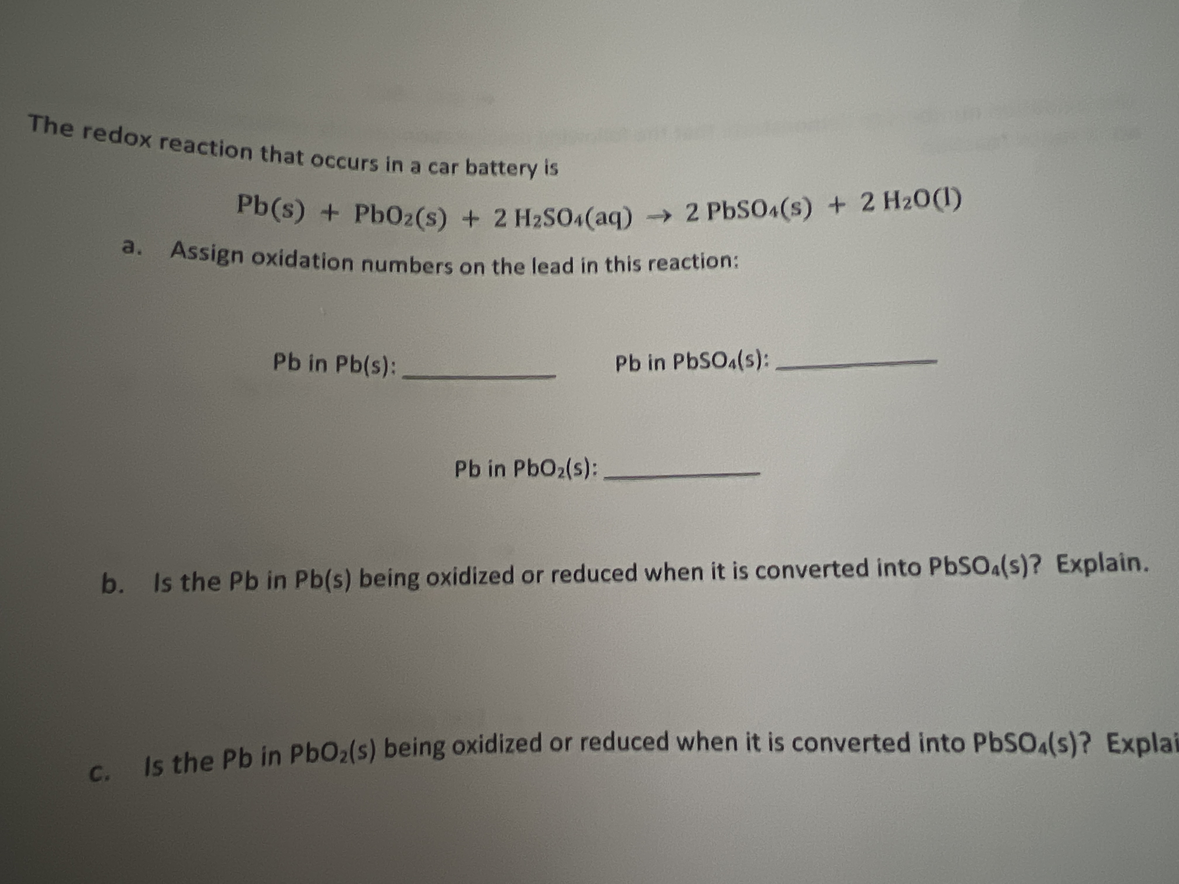 Solved The redox reaction that occurs in ﻿a car battery | Chegg.com