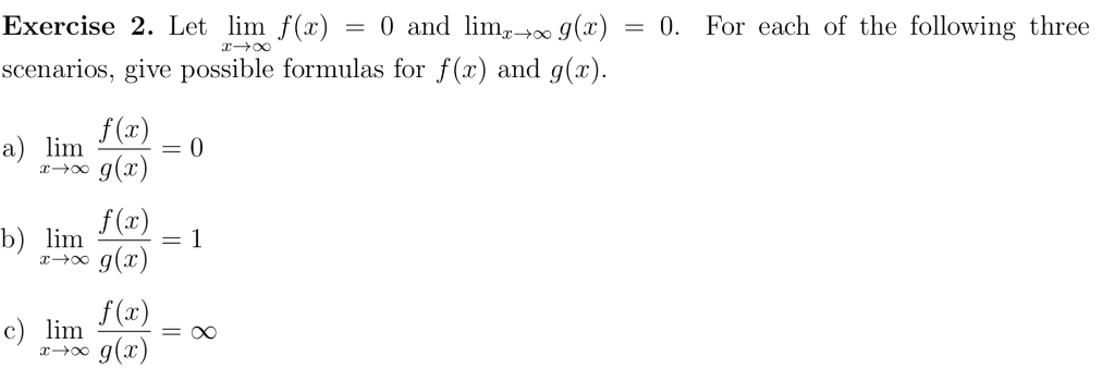 Solved Exercise 2. Let lim f(x) 0 and limz78 g(x) = 0. For | Chegg.com