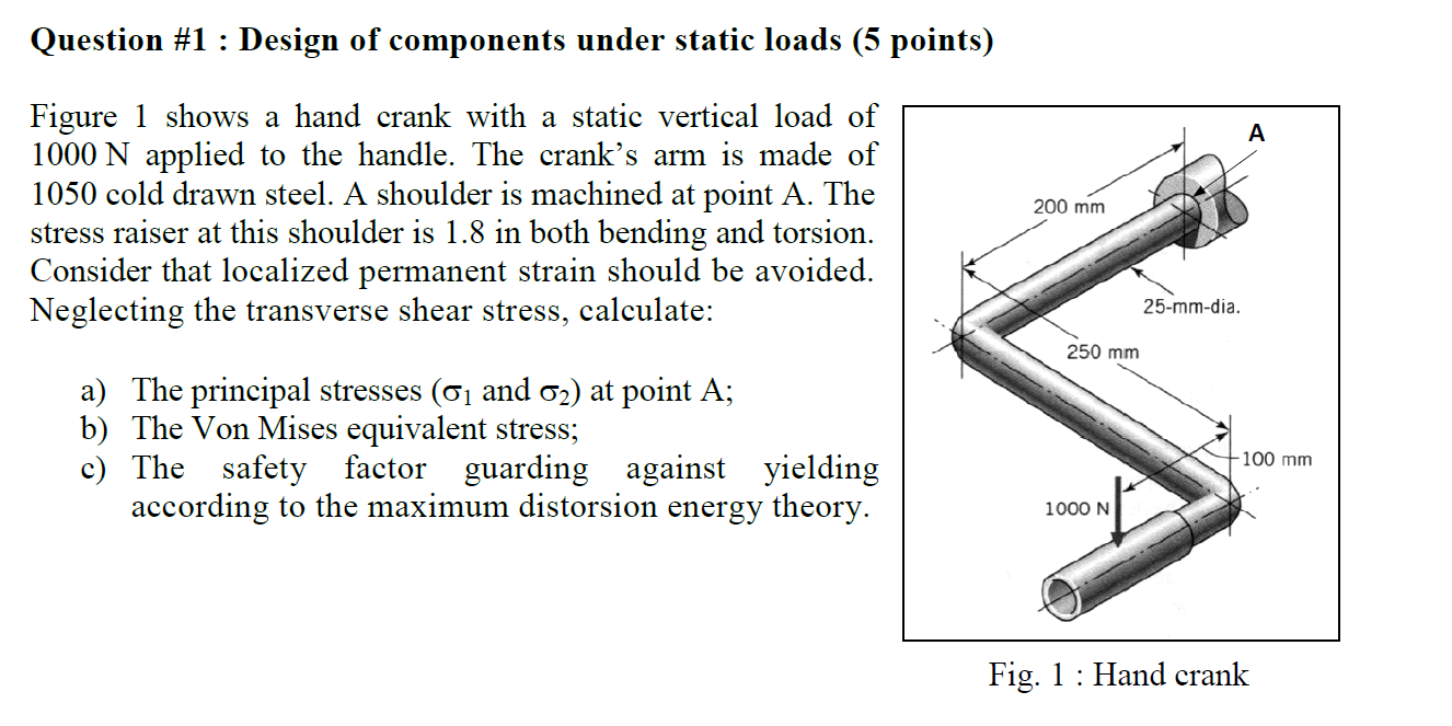 Solved Question #1 : Design of components under static loads | Chegg.com