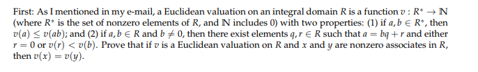 Solved First: As I mentioned in my e-mail, a Euclidean | Chegg.com