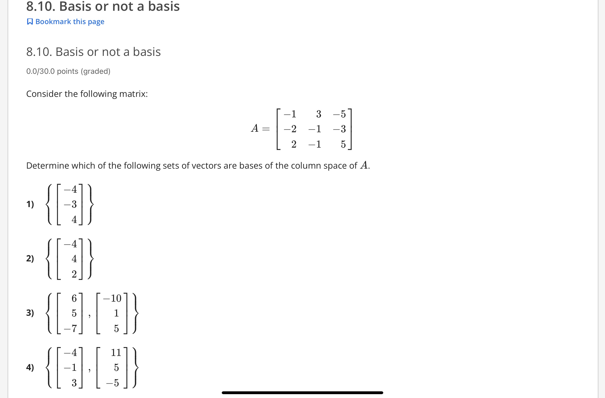 Solved 8.10. Basis or not a basis ద Bookmark this page 8.10. | Chegg.com