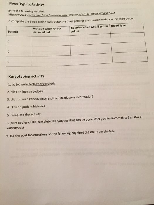 Solved Blood Typing Activity go to the following website: | Chegg.com