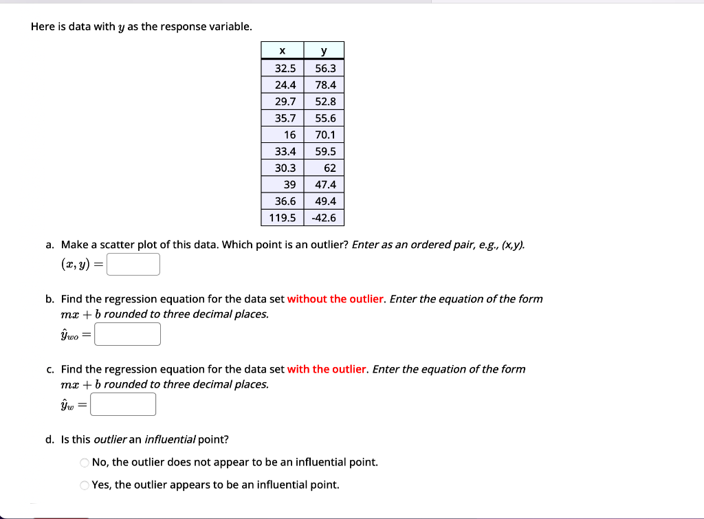 [Solved]: Here is data with y as the response variable. a.