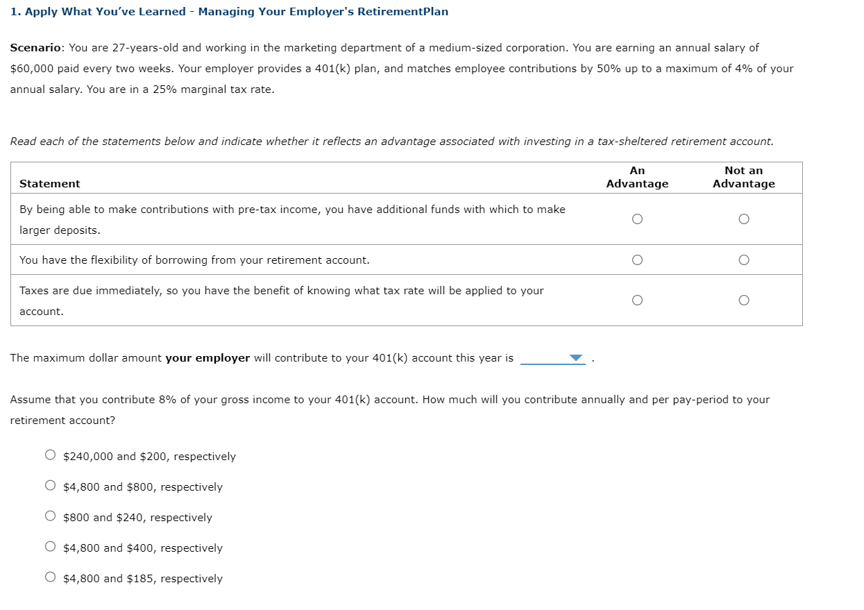 Solved The maximum dollar amount your employer will | Chegg.com