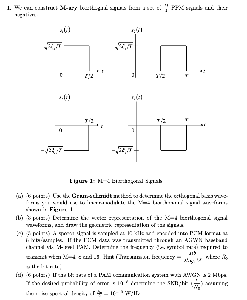 1. We can construct M-ary biorthognal signals from a | Chegg.com