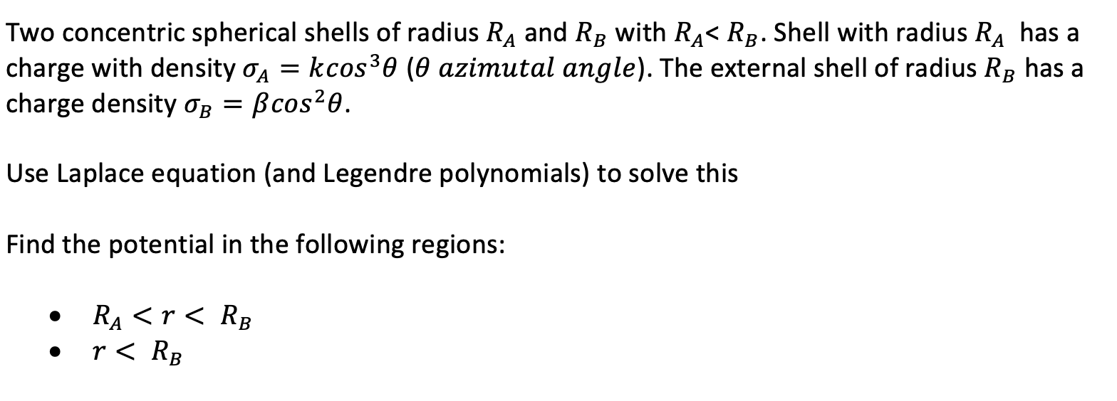 Solved Two concentric spherical shells of radius RA and Rp | Chegg.com