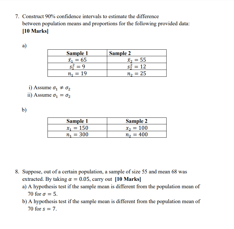 Solved 7. Construct 90% confidence intervals to estimate the | Chegg.com